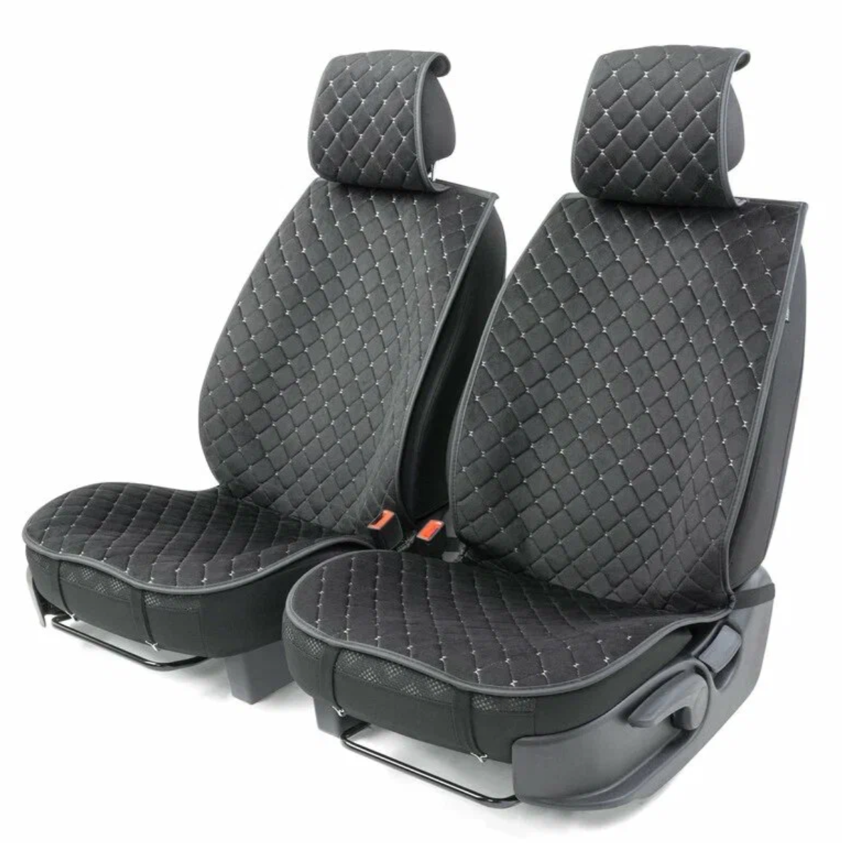 Накидки на передние сиденья Car Performance CUS-1012 BK/GY, 2 шт, алькантара, поролон 8 мм, чёрн./серый