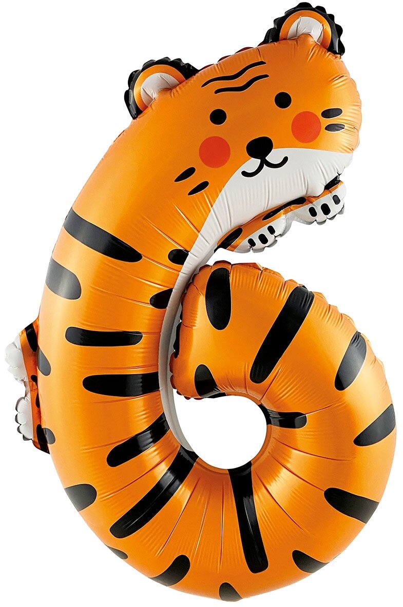 Шар (40'/102 см) Цифра, 6 Зверята, Тигр, 1 шт. в уп.