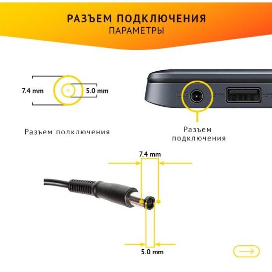 Блок питания для ноутбука Rocknparts для Dell Inspiron 1318, 1440, 1545, 1750, E1405, 19.5V, 3.34А, 65W, 7.4х5.0 с кабелем 425639