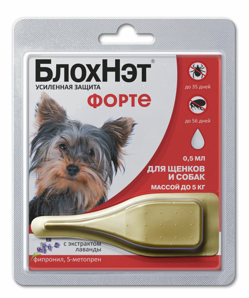 Капли от блох и клещей Астрафарм БлохНэт Форте для щенков и собак до 5 кг, 0,5 мл