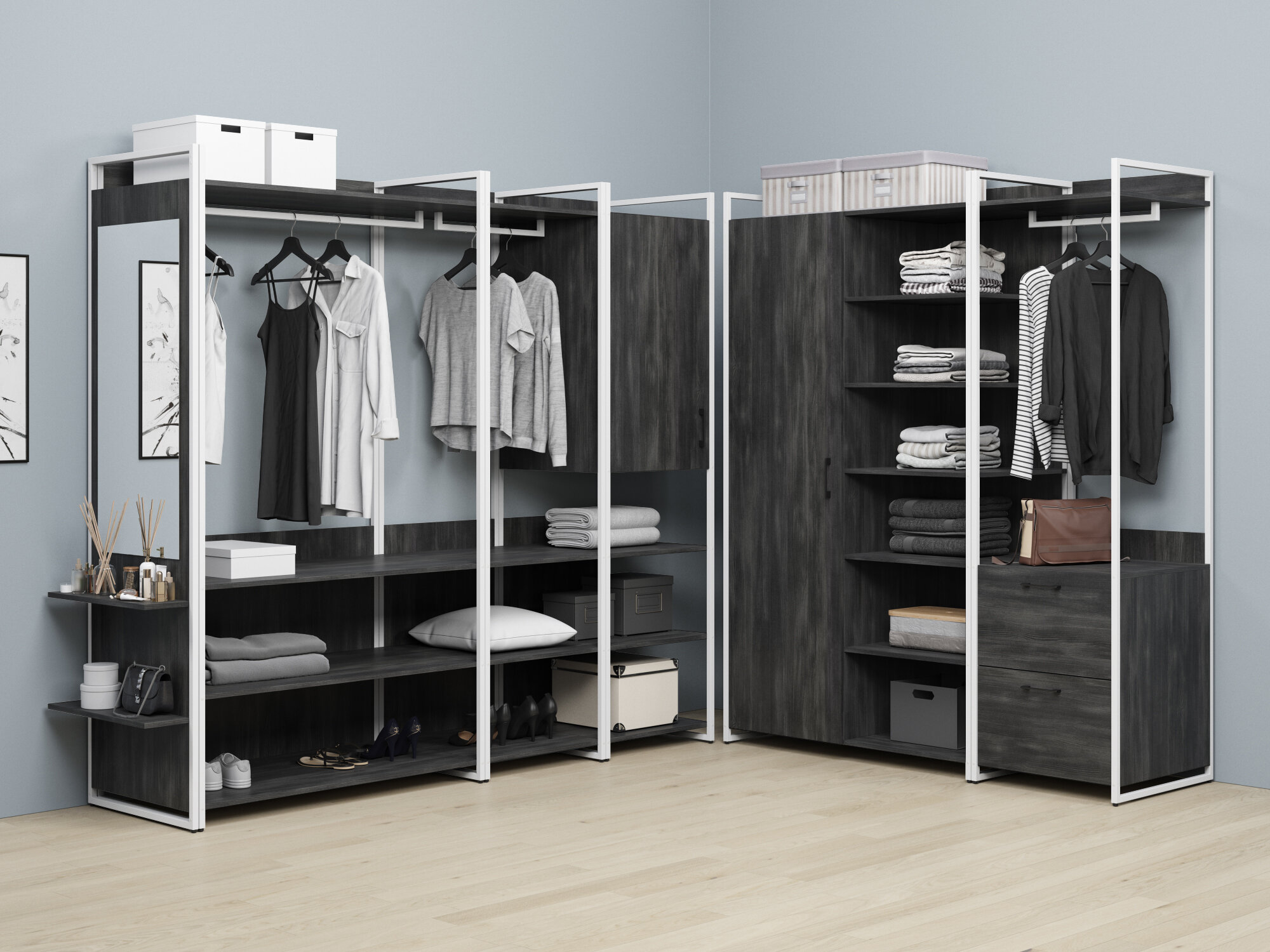 Гардеробная система Urban Лофт 03 Белый/Северное дерево темное