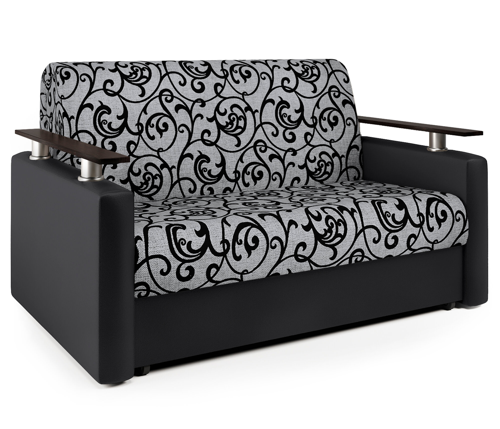 Диван-кровать, 100х194 см, прямой, раскладной, аккордеон, черный узоры