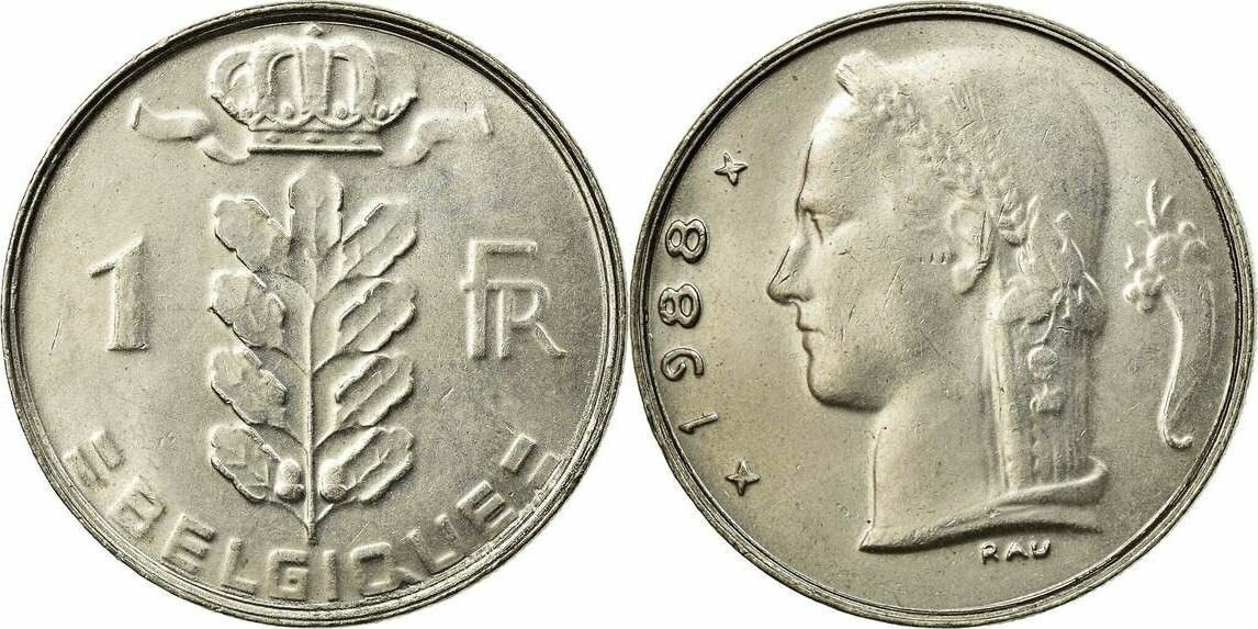 Бельгия 1 франк, 1950-1988 Надпись на французском - 'BELGIQUE'