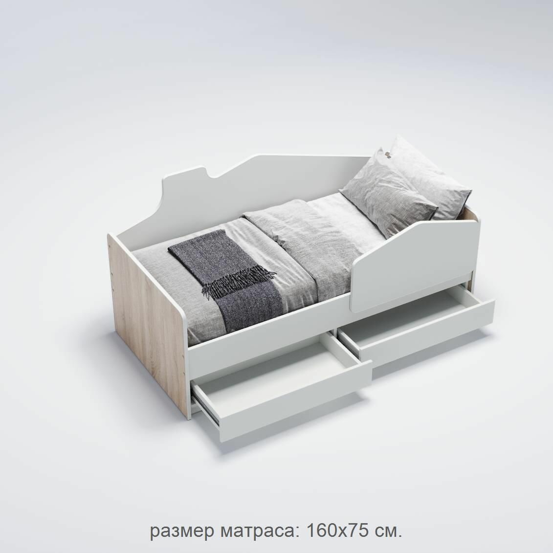 Детская кровать от 3 лет Легенда К203.04 домик сонома/белый , спальное место: 160х75
