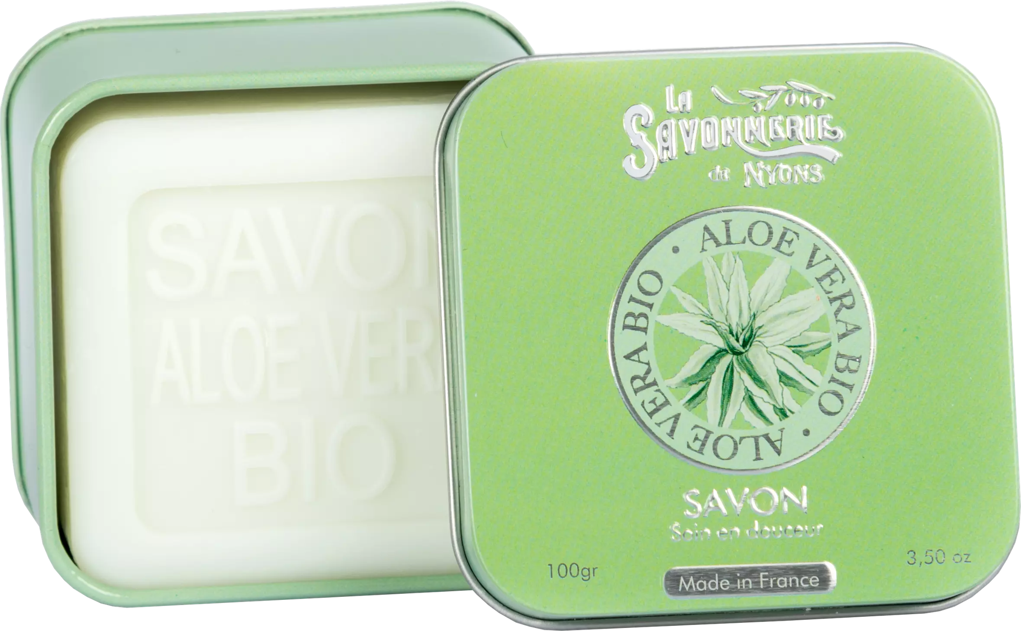 Мыло твёрдое La Savonnerie de Nyons с алоэ вера, в металлической коробке «алоэ вера био», 100 г