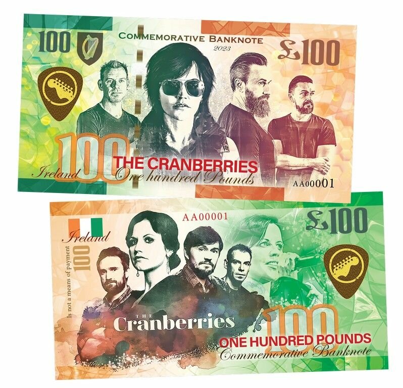 100 фунтов - The Cranberries. Ирландия. Памятная банкнота. UNC