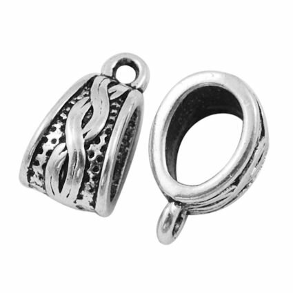 Держатель, 14х7мм, удлиненный с косичкой, базовый материал - цинковый сплав, стиль тибетское серебро, 10 шт.