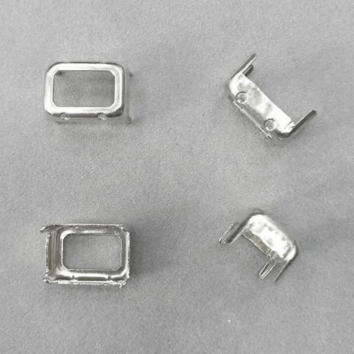 Оправа с цапами, 14х10мм, пришивная, форма прямоугольник, базовый материал - латунь, стального цвета, 10 грамм