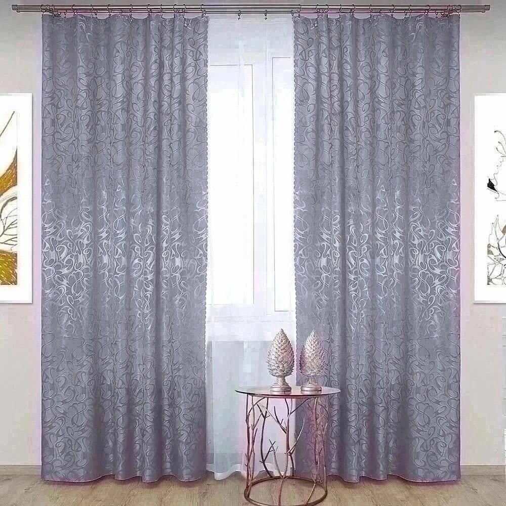 Шторы, шелк, 300x250 см, серый, абстракция, крепление на ленте
