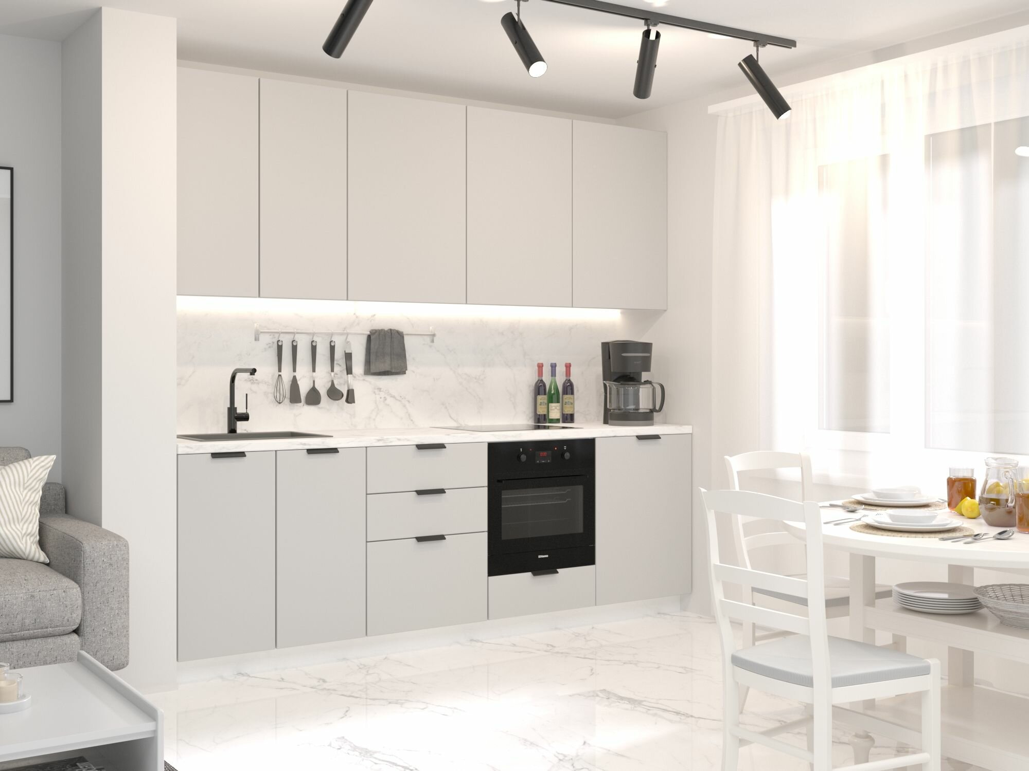 Кухонный гарнитур Фьюжн Silky Light Grey, 2600 мм