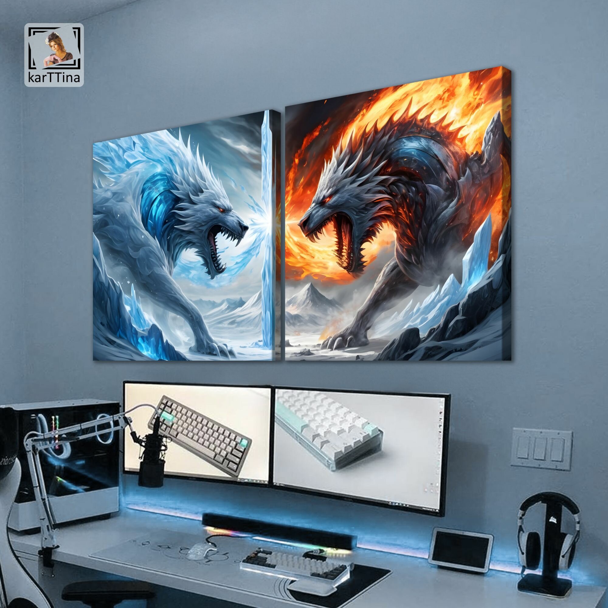 Картина на стену, интерьерная "Битва льда и пламени", 80 см х 40 см