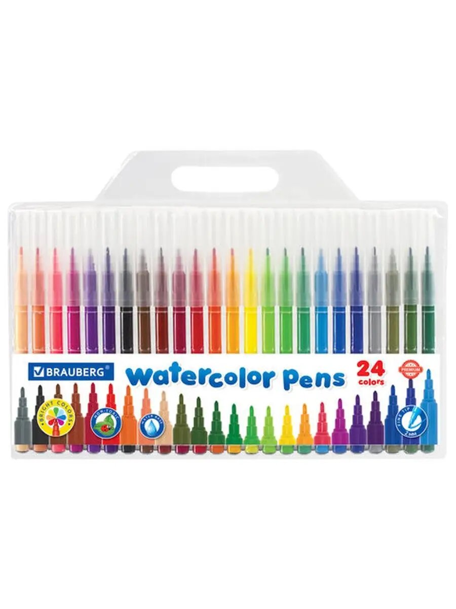 Фломастеры Brauberg, 24 штуки, водная основа, для творчества, быстросохнущие