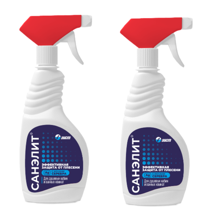 Средство по уходу за ванной, Санэлит, с эффектом антиплесень, для душевых кабин, с дозатором, 500 мл, 2 шт