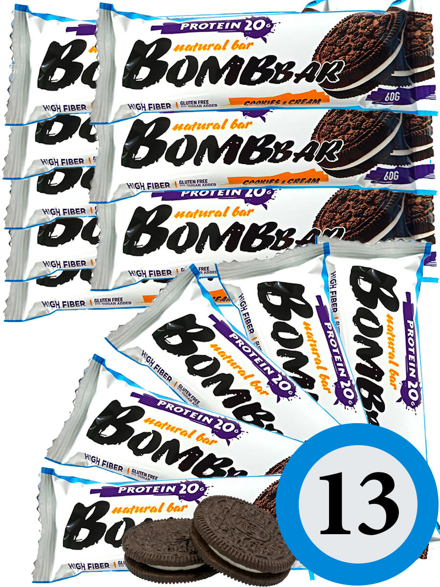 Протеиновый батончик BombBar Protein Bar 13 x 60 г, Печенье с кремом