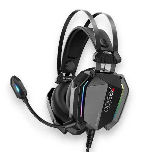 Игровые накладные наушники с микрофоном Yesido EK03 Game Headset, HD, Hi-Fi, LED 7 Colors, Кабель 2,2 метра, Черный