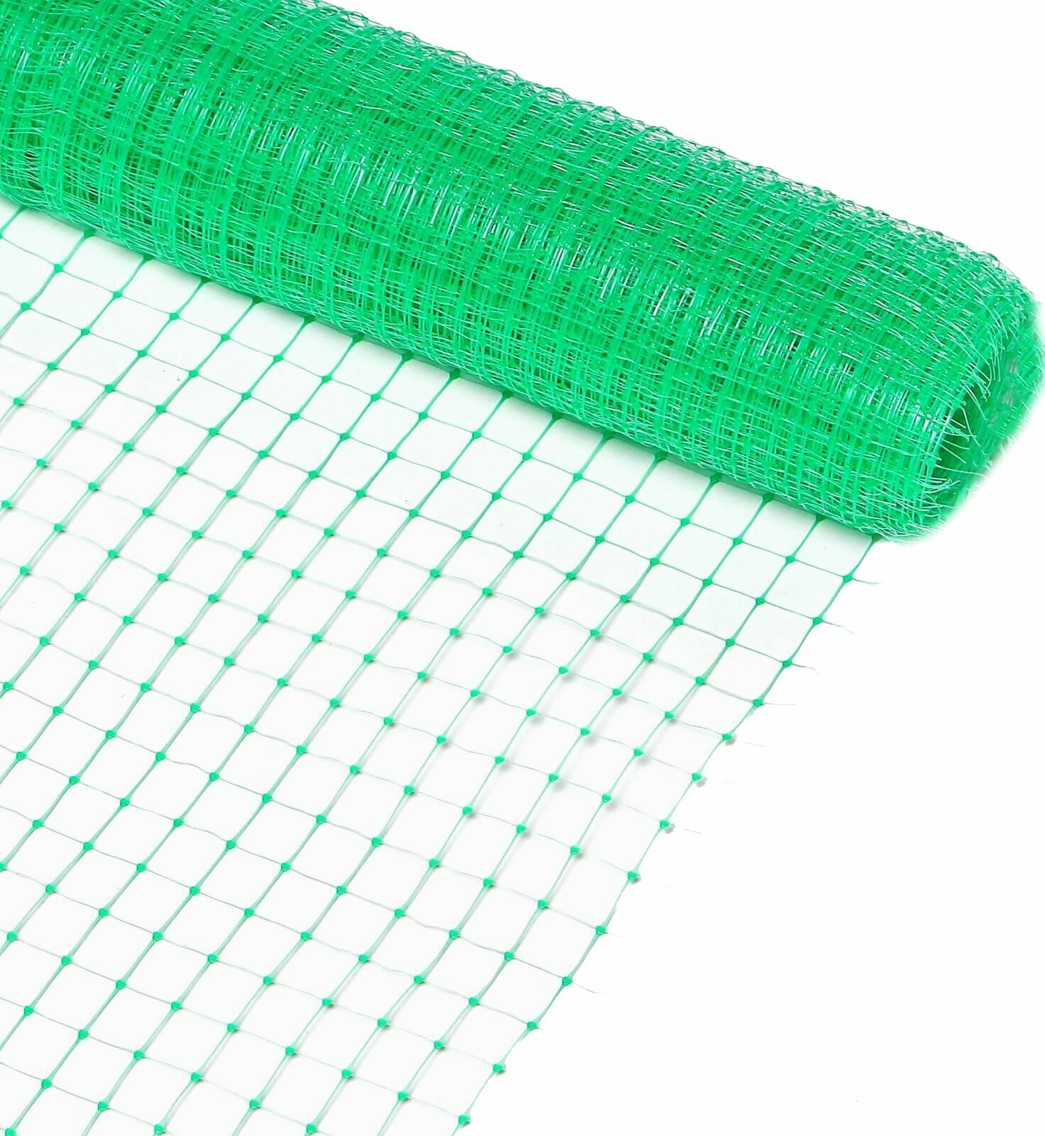 Сетка рабица садовая пластиковая 1 х 10 м в рулоне, решетка-забор декоративный для огорода, сетчатое ограждение для палисадника и птичника, ячейка ромб 13 х 13 мм, цвет зеленый