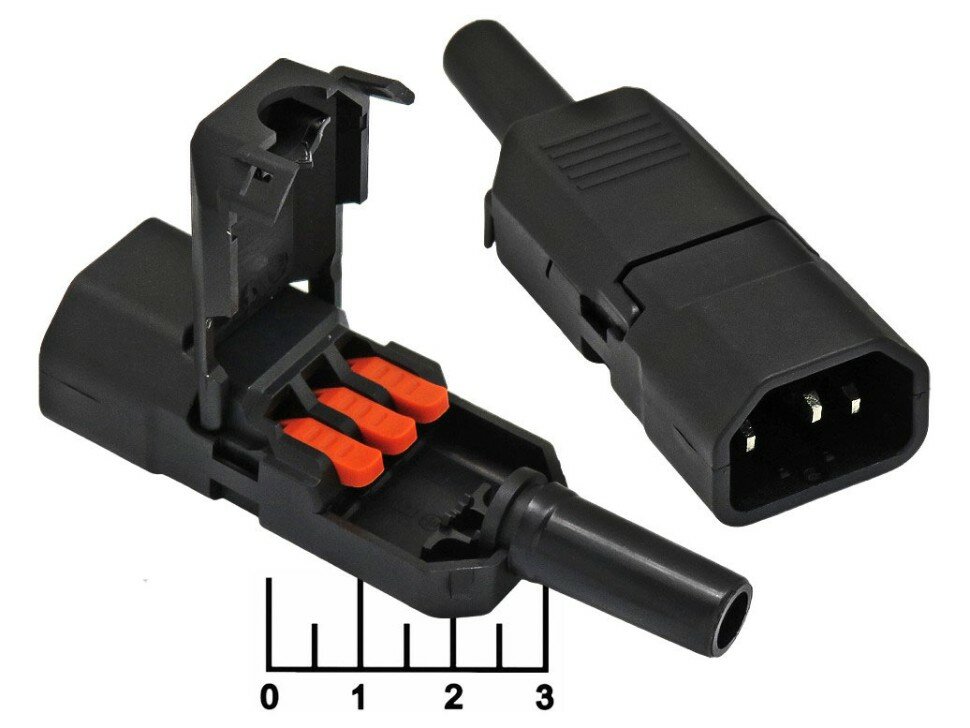 Разъем питания 3pin штекер C14 на кабель + клеммник (AC-049)