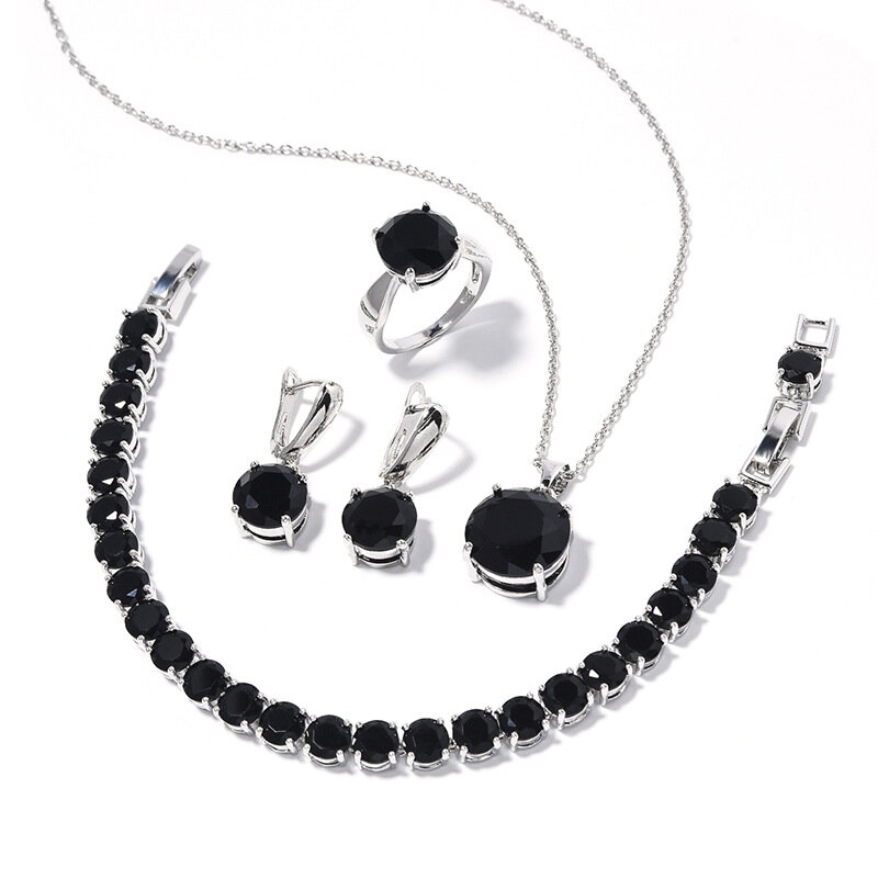 Комплект бижутерии Kaidimei: кольцо, серьги, колье, браслет, циркон