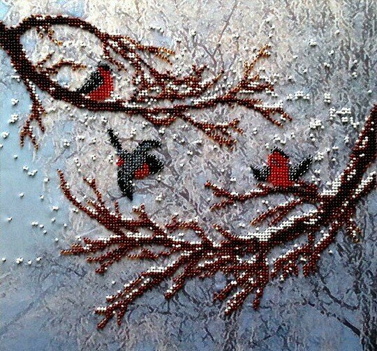 Набор для вышивания FeDi #КВ409 Снегири, Вышивка бисером, 28 х 30 см