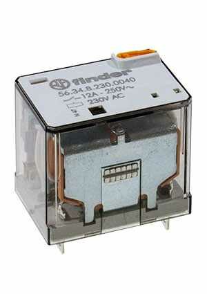 56.34.8.230.0040, промежуточное силовое реле; монтаж в розетку или наконечники Faston (4.8х0.5мм); 4