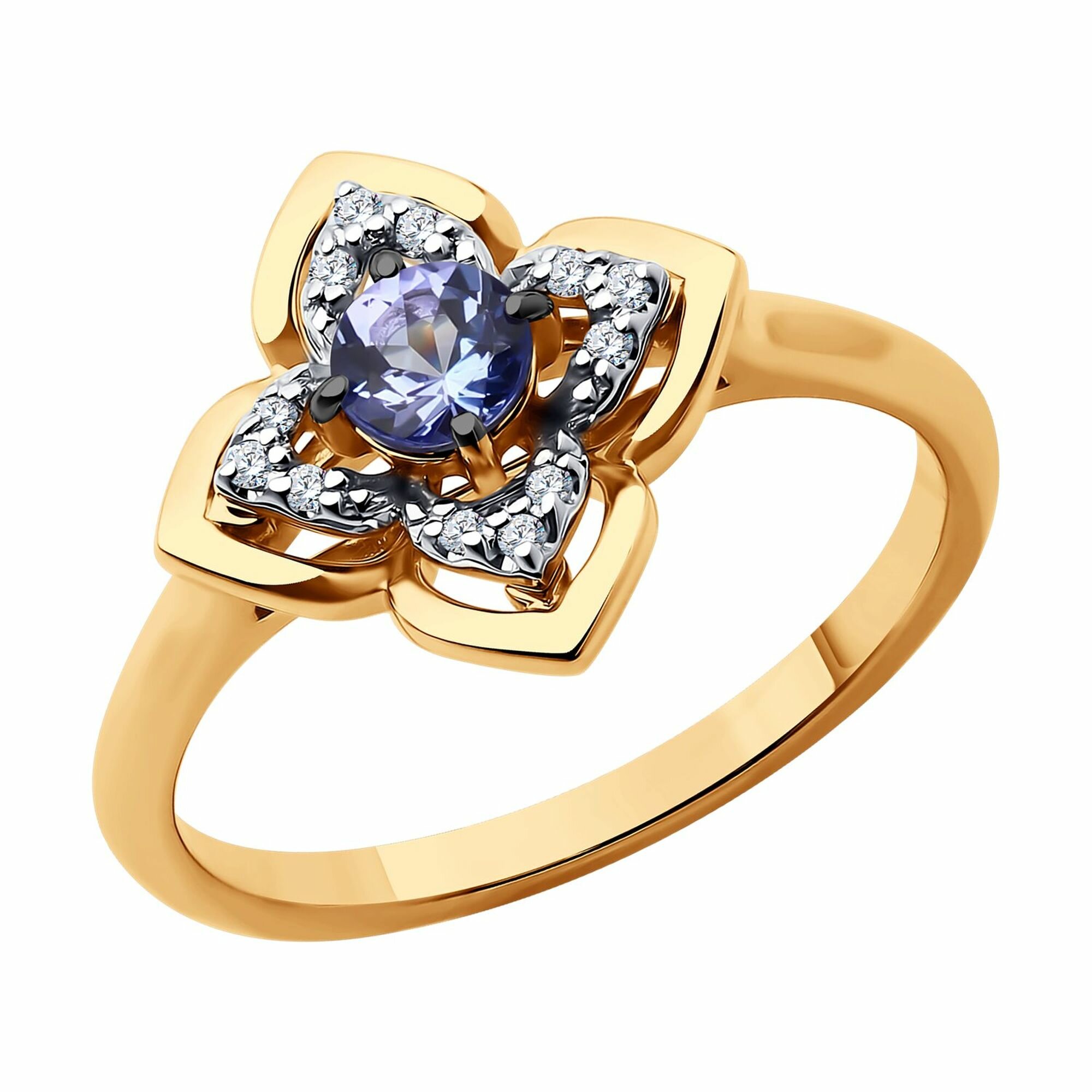 Кольцо, красное золото, 585 проба, танзанит, бриллиант