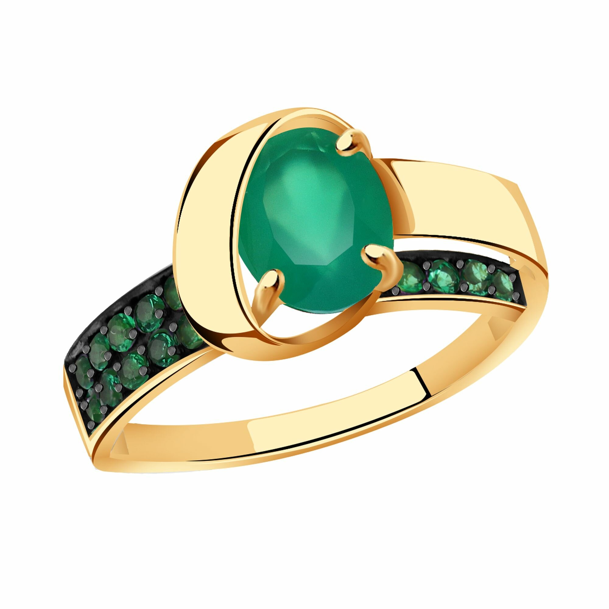 Кольцо, красное золото, 585 проба, фианит, агат