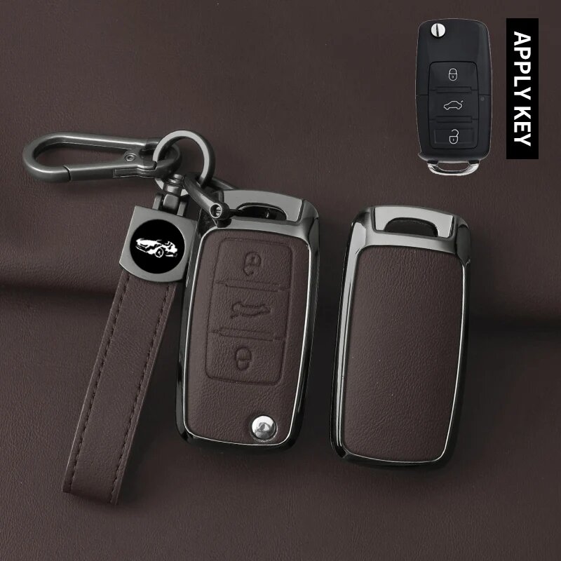 Металлический кожаный чехол для ключей автомобиля для VW Volkswagen Polo Tiguan Passat B5 B6 B7 Golf 4 5 6 MK6 Jetta Lavida Skoda Octavia Seat Brown Set2