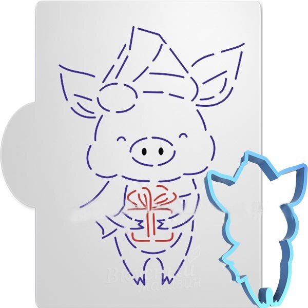 Трафарет для мастики/марципана Поросенок с подарками 11 см. с вырубкой М475 (Набор из 3 шт.)