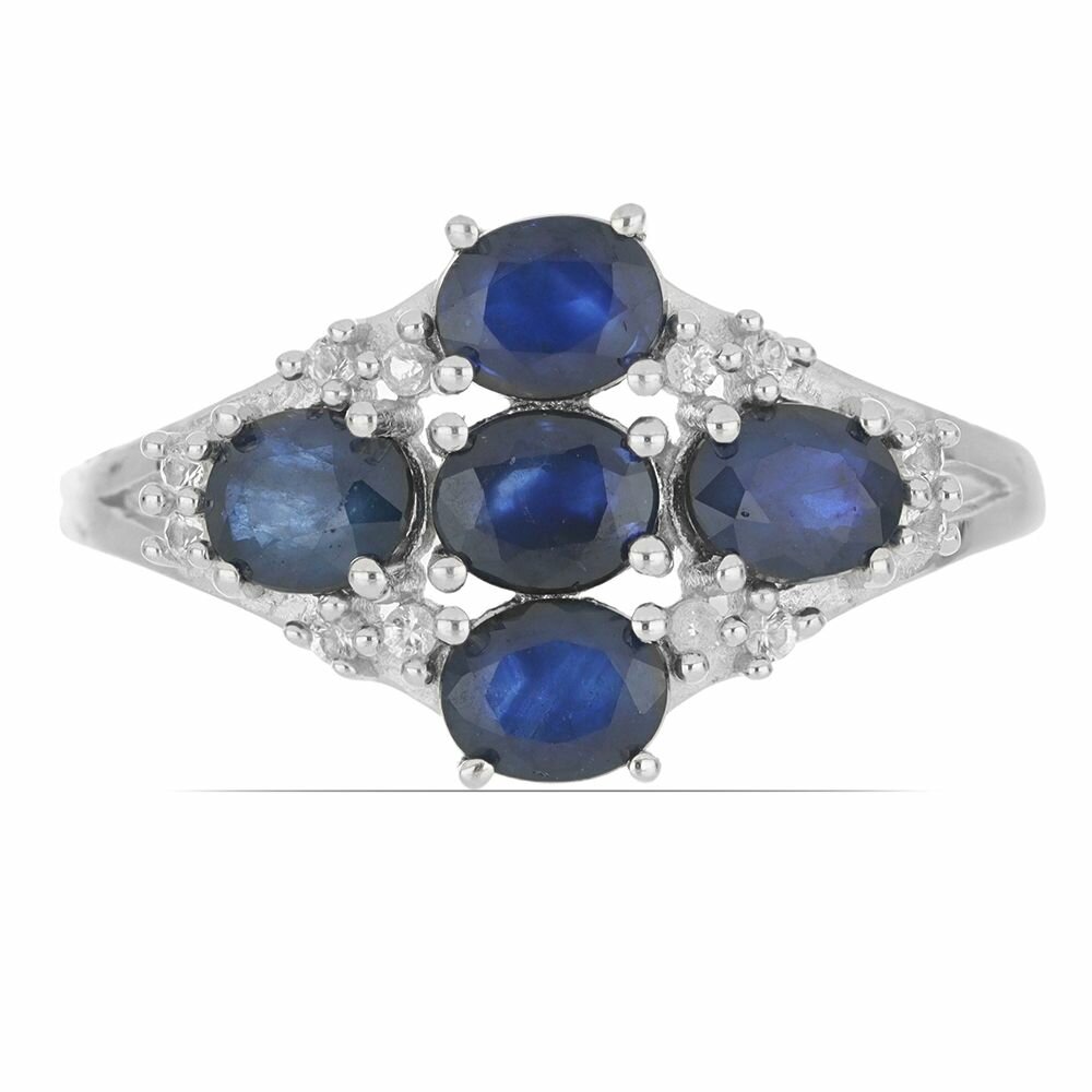 Кольцо, серебро, 925 проба, родирование, топаз, сапфир