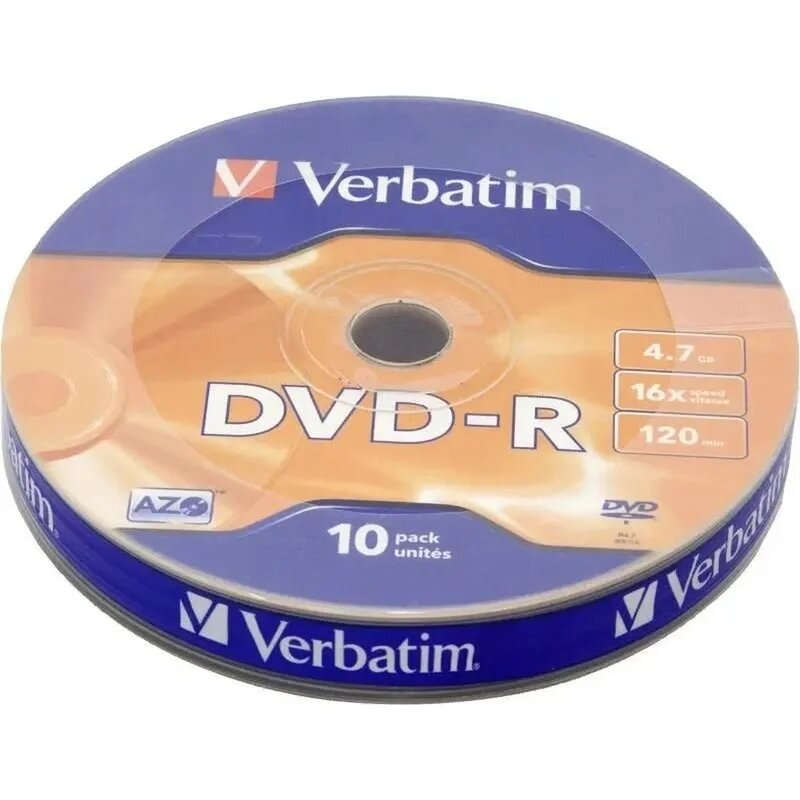 Диск DVD-R Verbatim 4.7 ГБ 16x bulk 43729 (10 штук в упаковке), 2149151