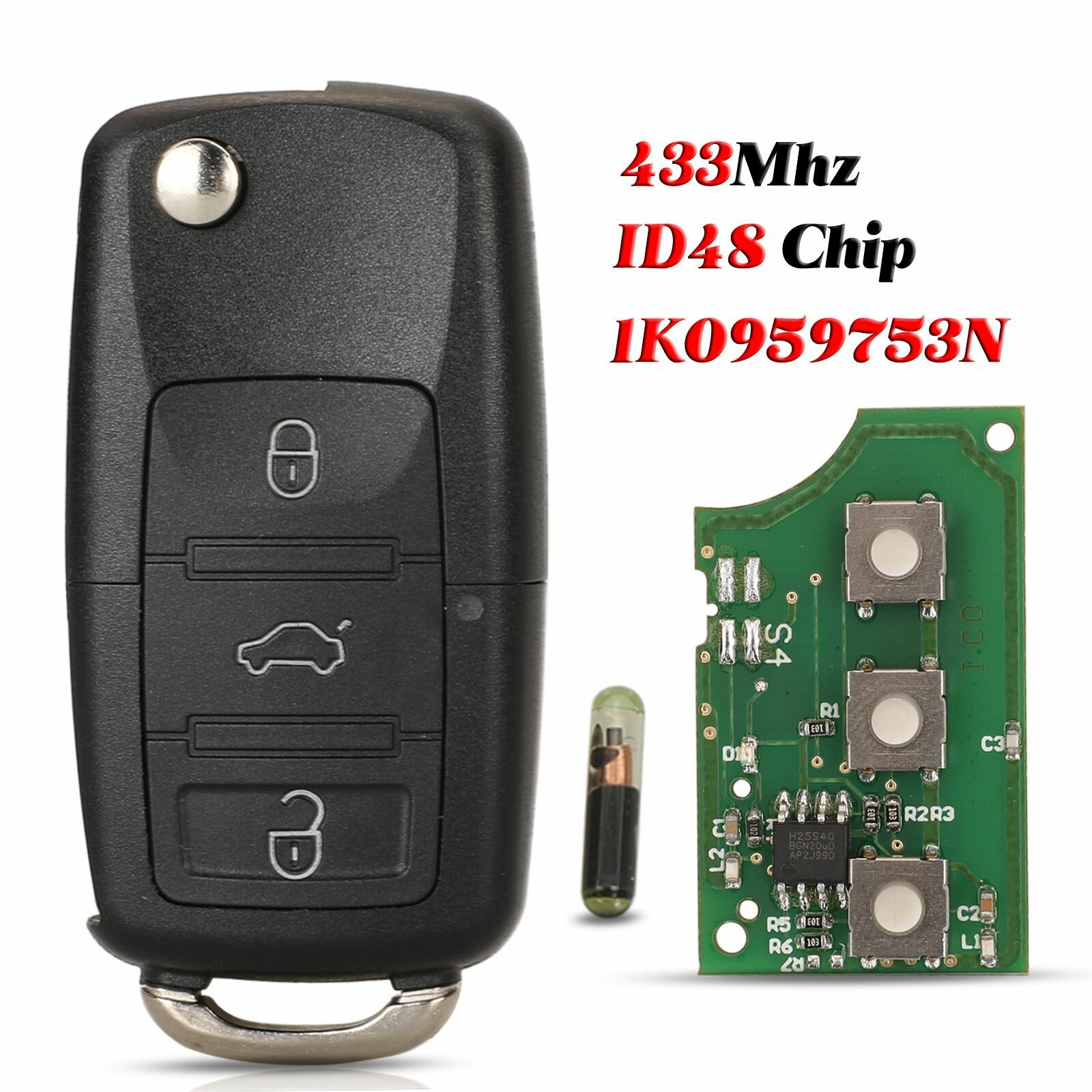 Jingyuqin 3BTN 434 МГц ID48 Чип 1K0959753N Умный дистанционный автомобильный брелок для Volkswagen VW Golf 5 Jetta Tiguan Polo с лезвием HU66