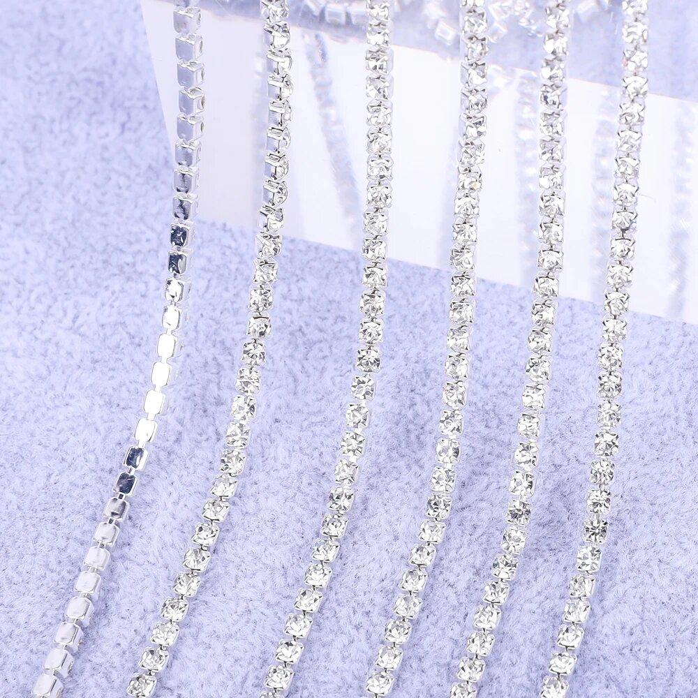 Хрустальная стеклянная цепочка VC 2mm-1 yard, Crystal with Silver
