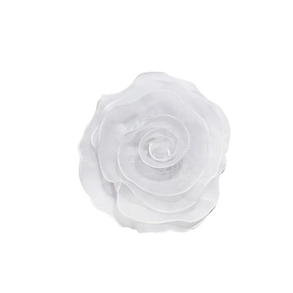 Белая брошь-цветок розы из органзы, White-Without pin