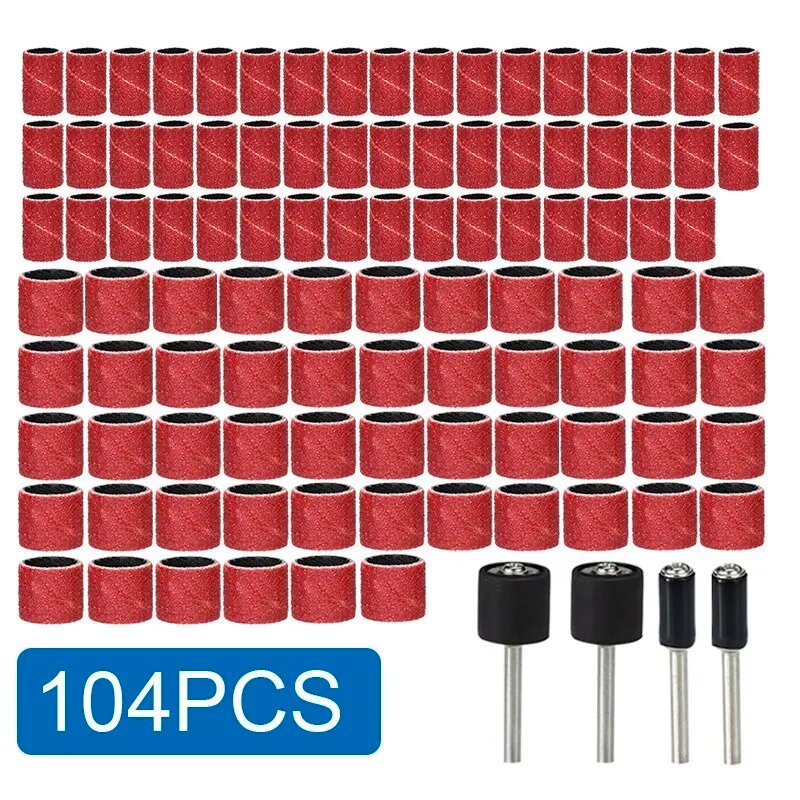Набор шлифовальных барабанов CMCP с зернистостью #80, шлифовальные ленты с шлифовальной насадкой 6,35 мм, 12,7 мм для роторных абразивных инструментов Dremel, 104 шт.