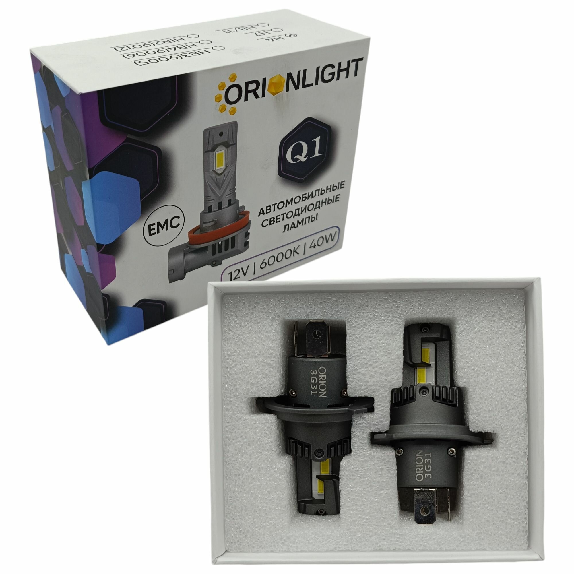 Лампы светодиодные Orion Q1 H4 6000K 12V 40W вентилятор + радиатор, 2 шт