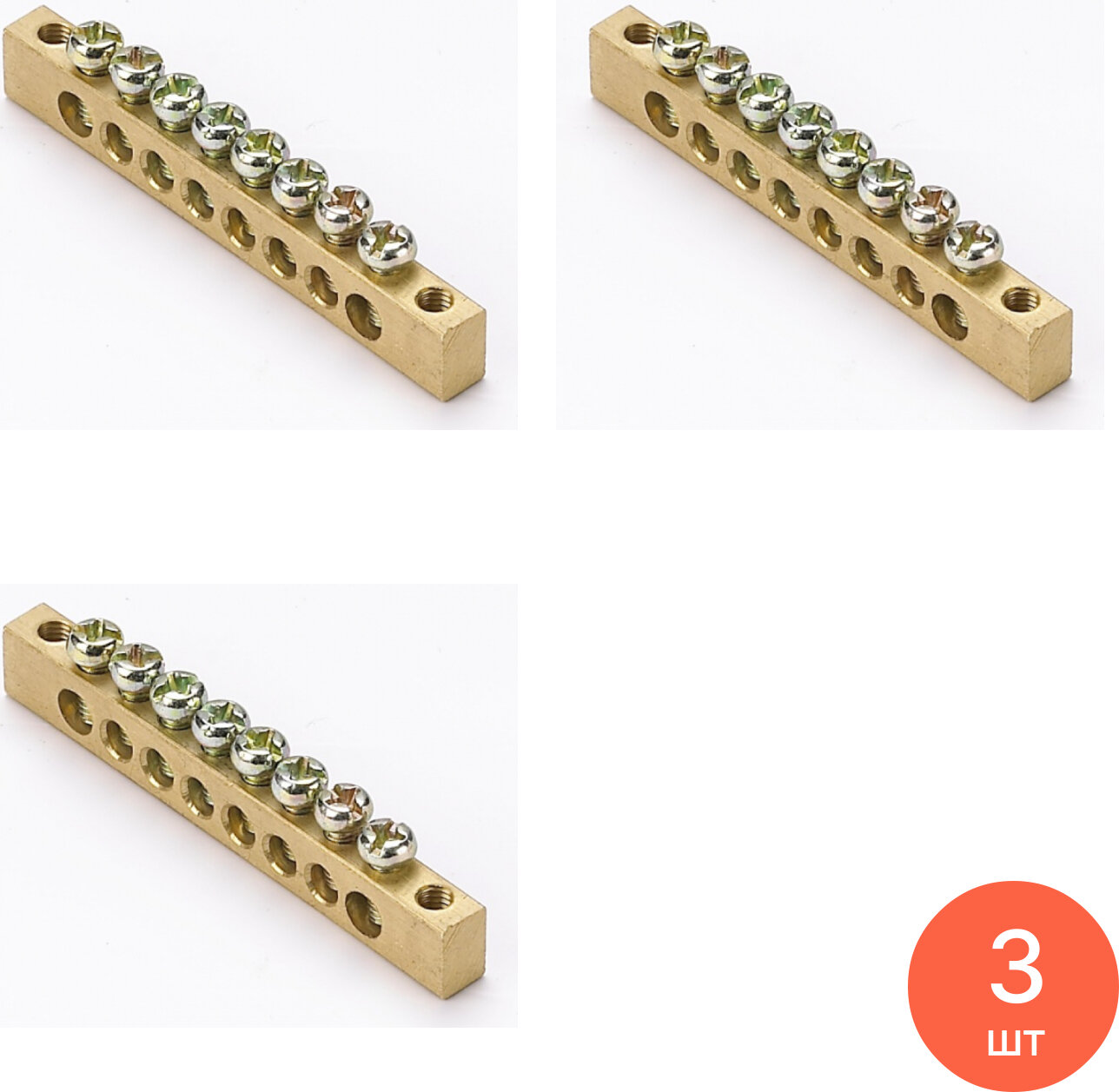 Шина DEKraft / Де Крафт ШН-102 нулевая, контактная группа медь, 65×6×9мм, DIN-рейка, 100А / соединитель проводов (комплект из 3 шт)