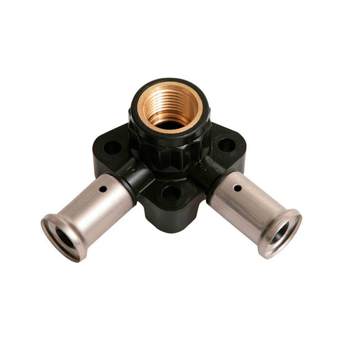 Водорозетка угловая ВР c черной заглушкой BP04 1/2", ПВДФ пресс, 16x1/2"x16 (40 мм), HENCO