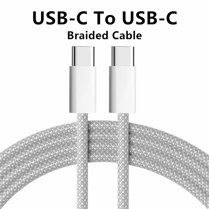 Оригинальный кабель USB C — USB C для быстрой зарядки PD для iPhone Air 16 17 Pro Max 15 Plus Samsung Moto Type C — плетеные кабели типа C 1 м