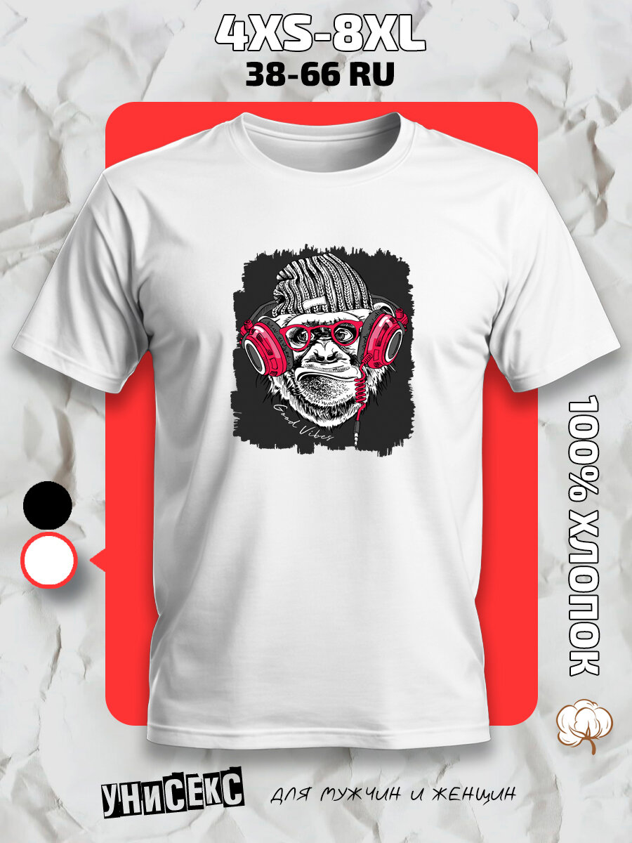 Футболка с принтом горилла в наушниках