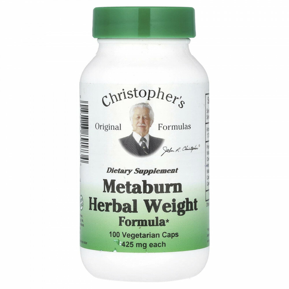 Christopher's Original Formulas, Metaburn, травяная формула для снижения веса, 100 вегетарианских капсул