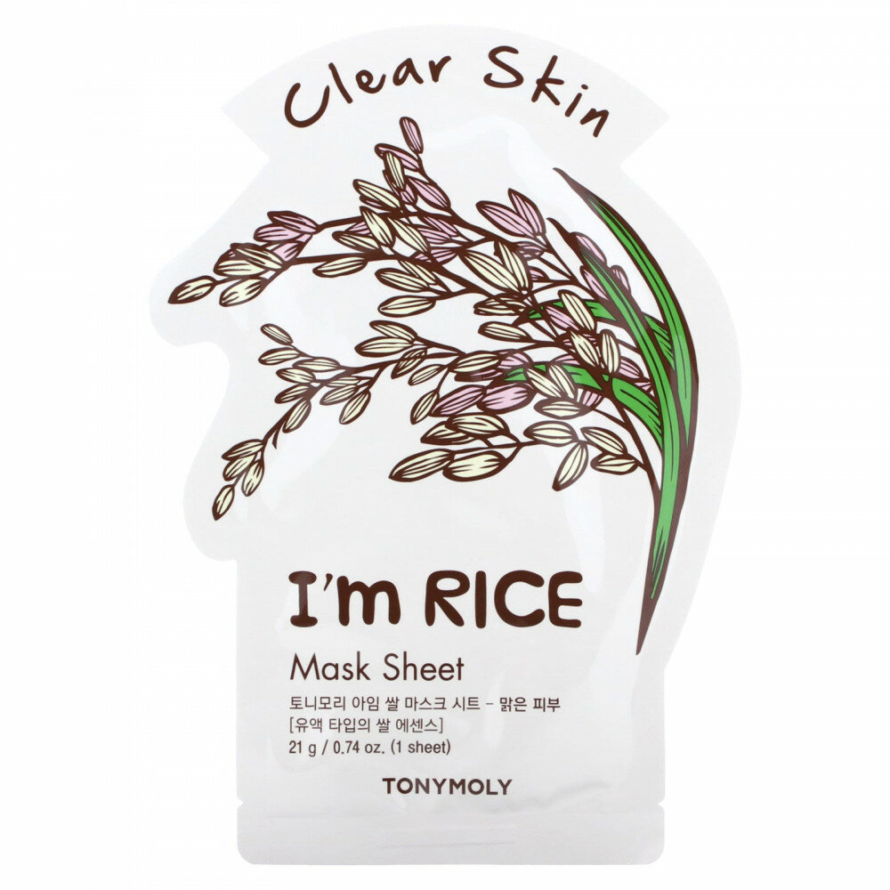 TonyMoly, I'm Rice, тканевая маска для чистой кожи, 1 шт, 21 г (0,74 унции)