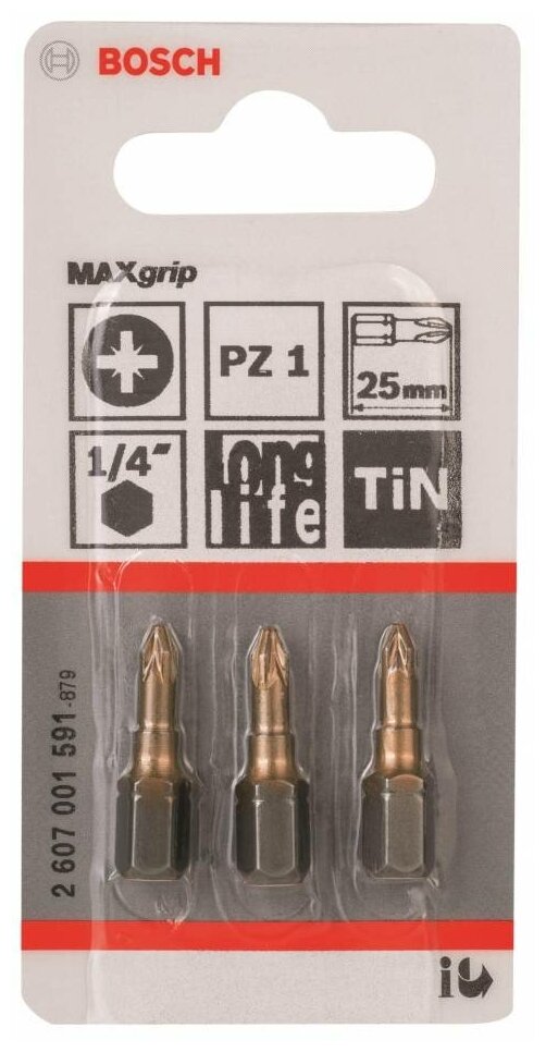 Бита Bosch PZ-1 x 25 мм Tin (3 шт), блистер 2607001591