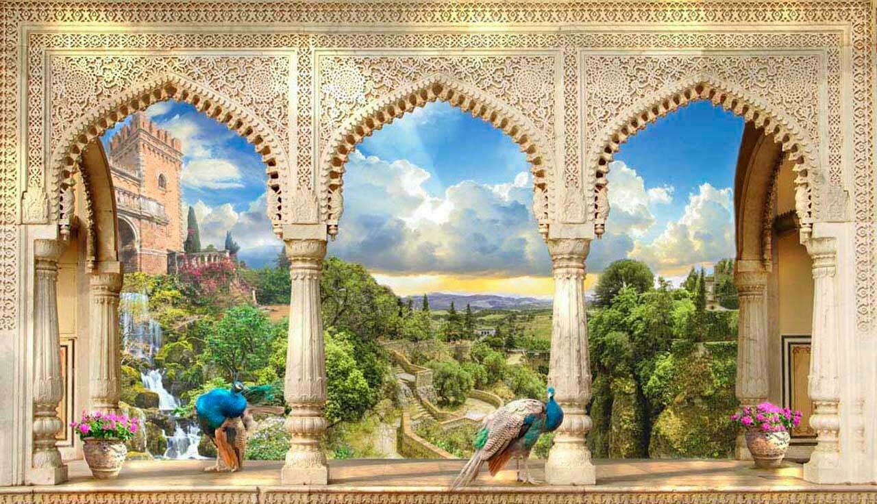 Фотообои Арки восточные с видом на сад 6-012-L 300 х 522 см (ВхШ) Бесшовные, флизелиновые, влагостойкие обои MasterFresok