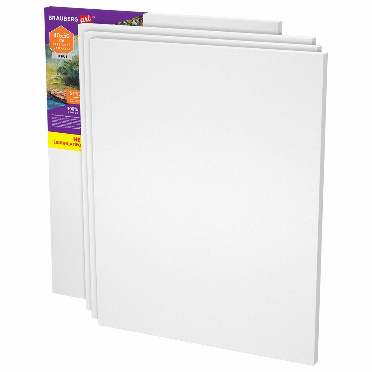 Набор холстов на подрамнике в коробе Brauberg Art Debut, 4шт. (40х50см), 280 г/кв. м, грунт, 100% хлопок (192512), 5 уп.