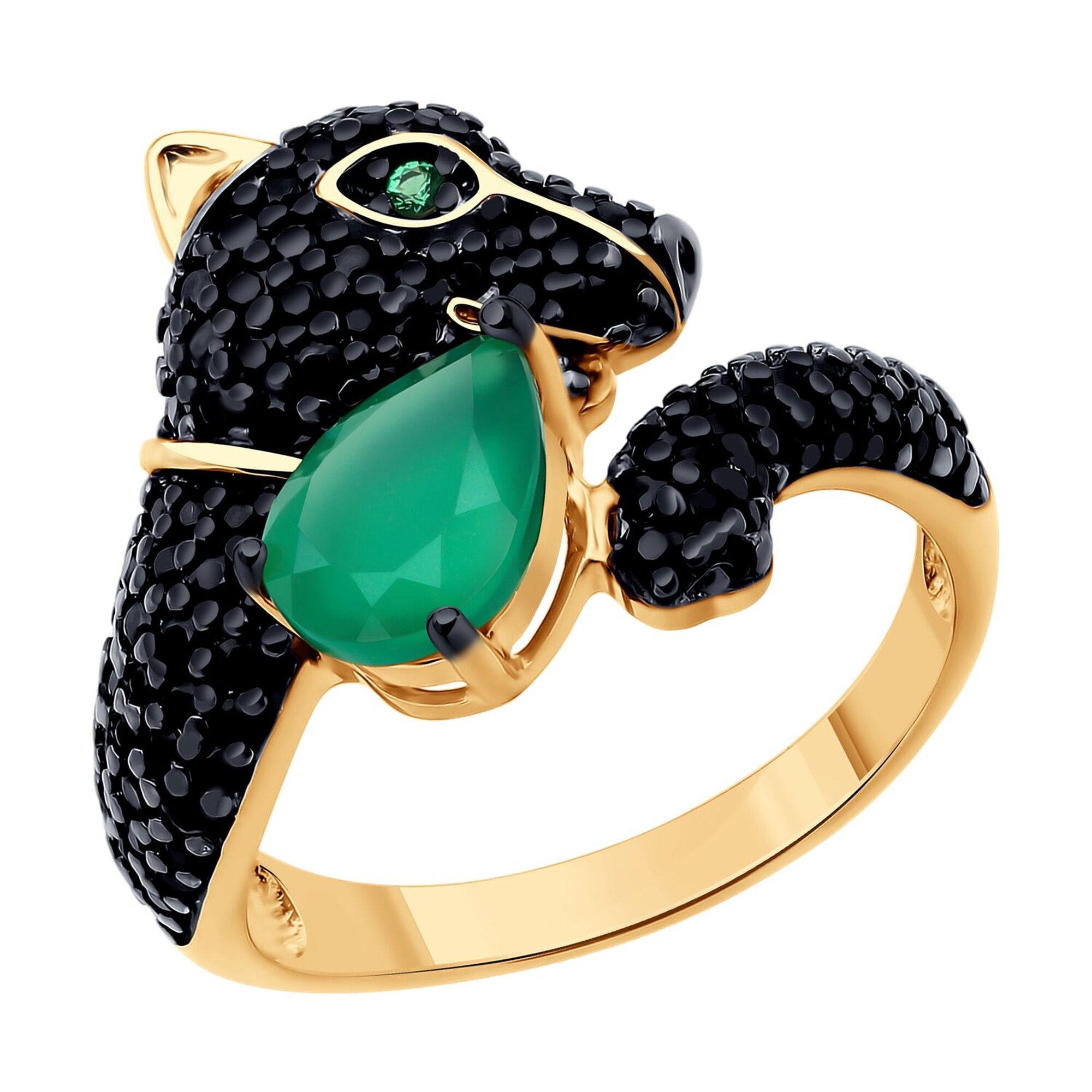 Кольцо широкое, серебро, 925 проба, золочение, фианит, агат