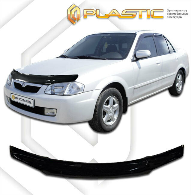 Дефлектор капота Mazda Familia 1997-2001 Черный глянцевый СА Пластик