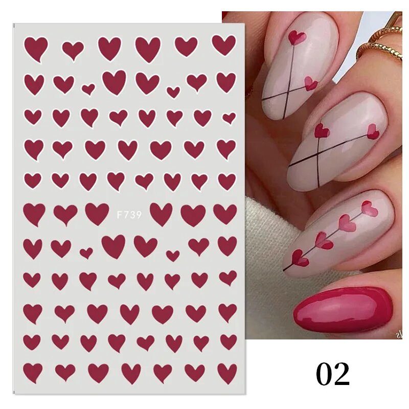 1PCS New Black White Love Heart English Alphabet Nail Art Sticker Nail Decoration Decal DIY Valentine's Day 3D Adhesive Stickers