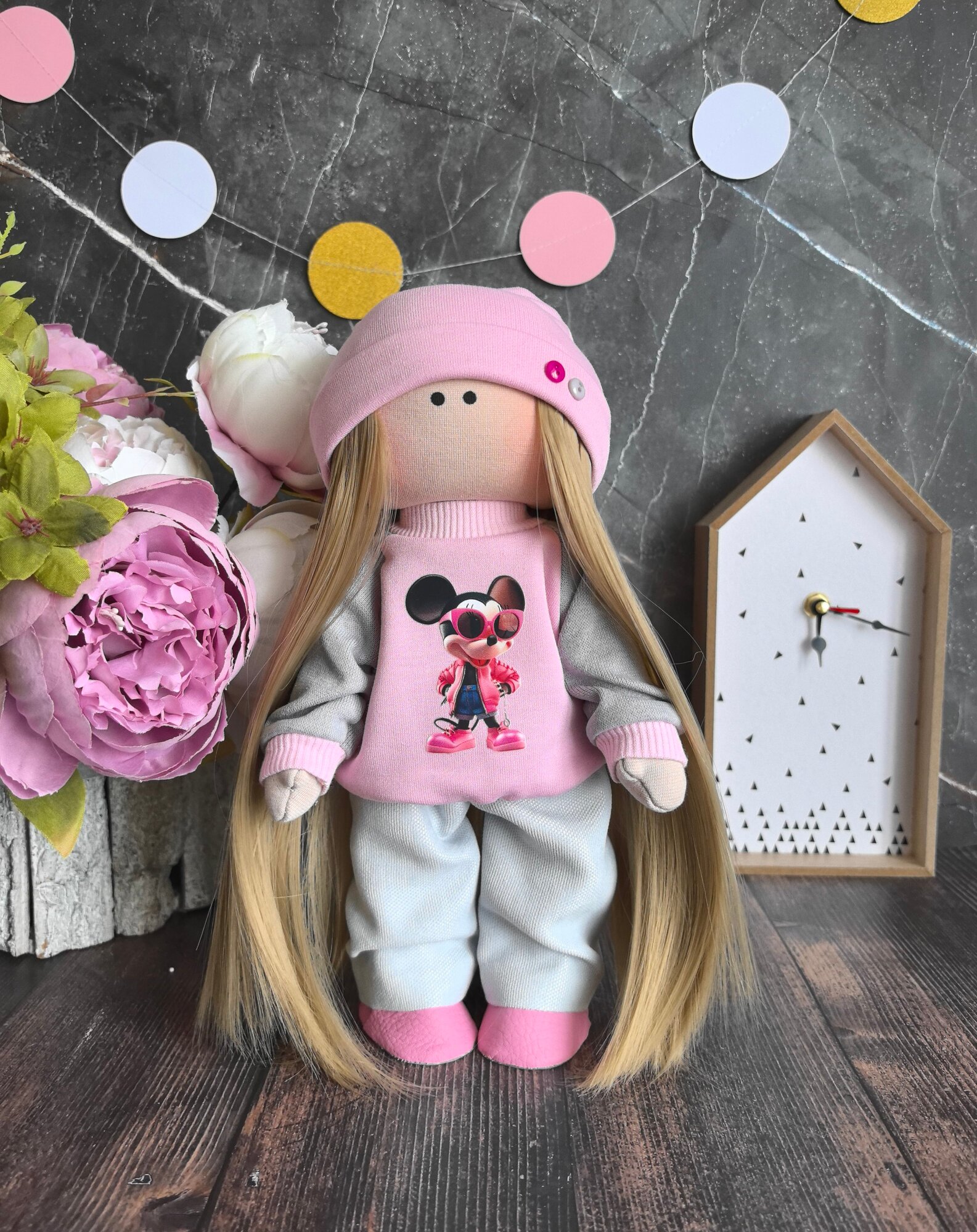 Интерьерная текстильная кукла Тильда 28 см ручной работы