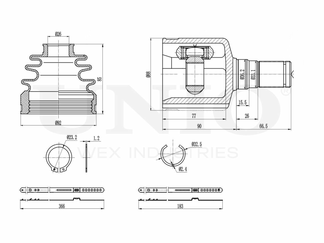 ШРУС внутренний левый (АКПП), для Форд Мондео IV 07-, С-Макс I, II 06-, Галакси Ford Mondeo S-Max Galaxy 06-, артикул CVJ-30175 производителя UNIO
