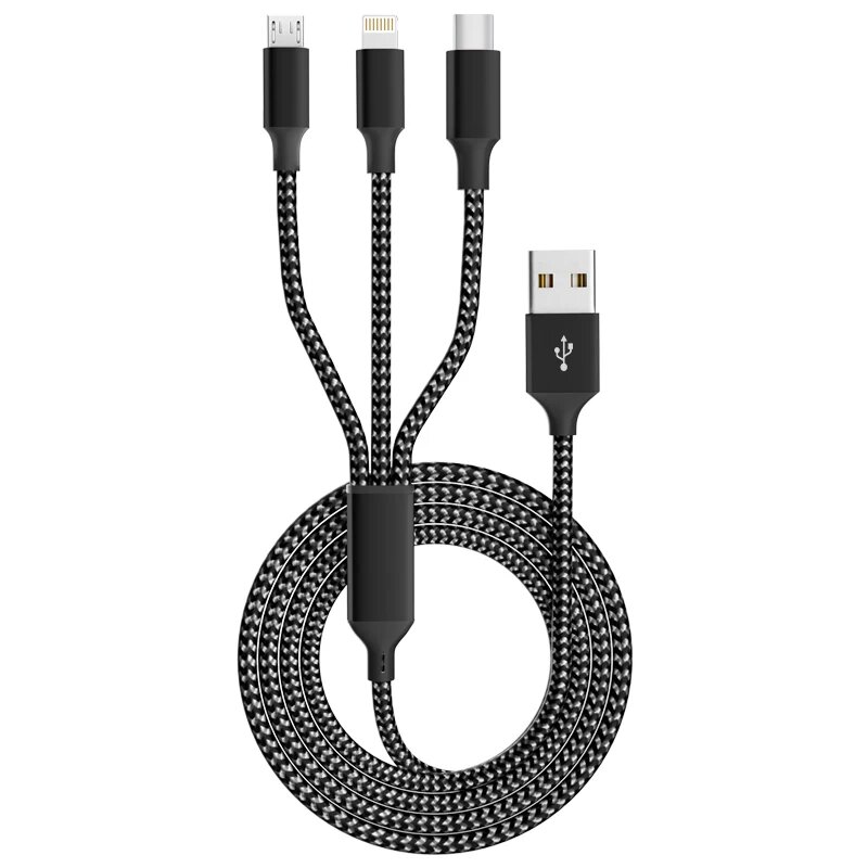 3-в-1 USB кабель Black для Iphone, Samsung, Huawei, Xiaomi